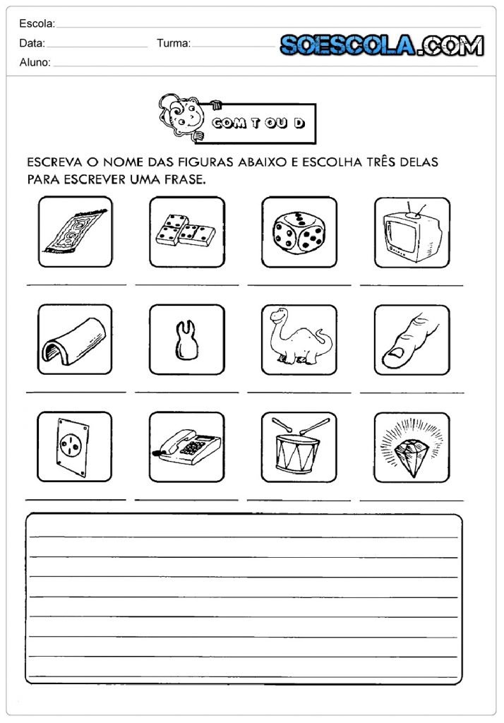 Atividades de Ortografia do T e D para imprimir. - SÓ ESCOLA