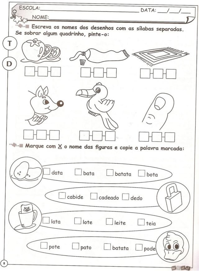 Atividades de Ortografia do T e D para imprimir. - SÓ ESCOLA